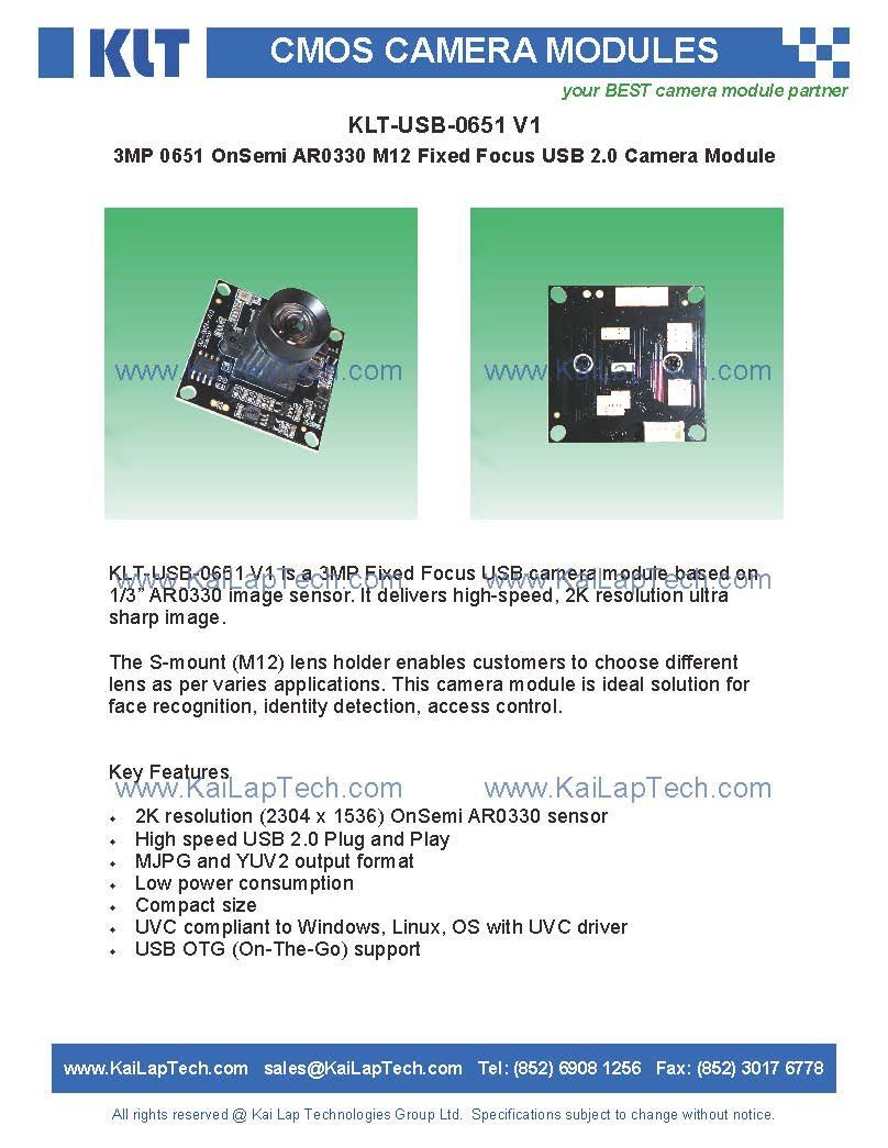 Klt-usb-0651 V1 3mp 0651 Ar0330 M12 Fixed Focus Usb 2.0 Camera Module ...