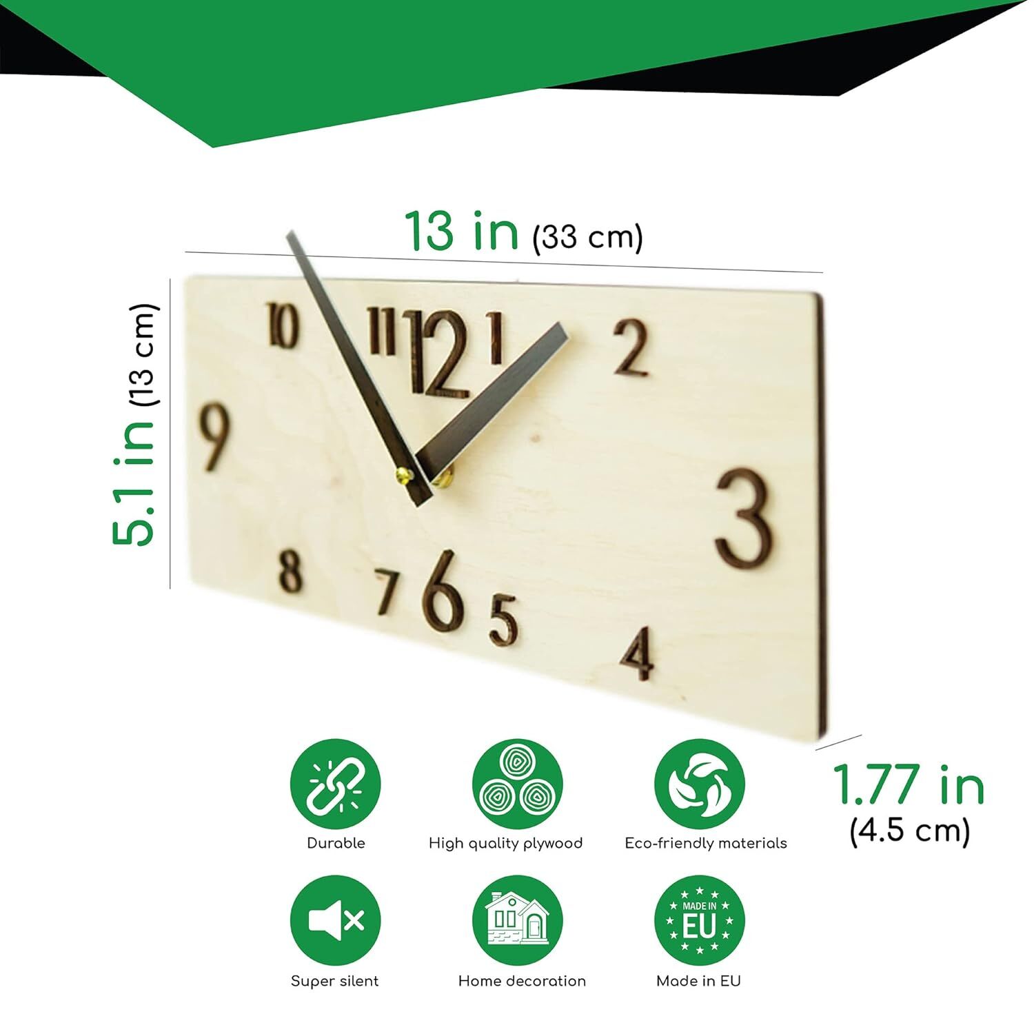 Wooden Wall Clock Silent Non-ticking Frameless Rectangle Art Wall ...