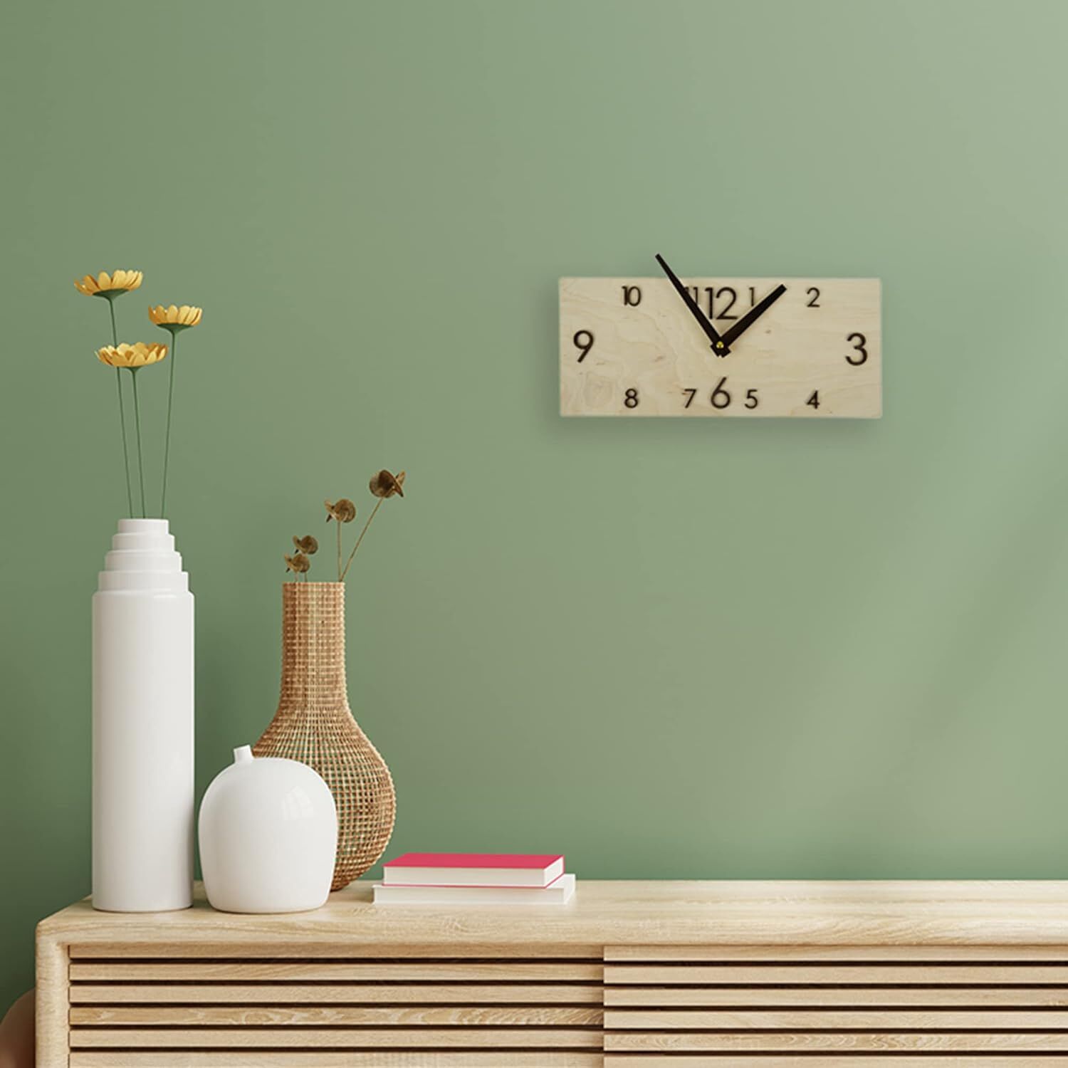 Wooden Wall Clock Silent Non-ticking Frameless Rectangle Art Wall ...