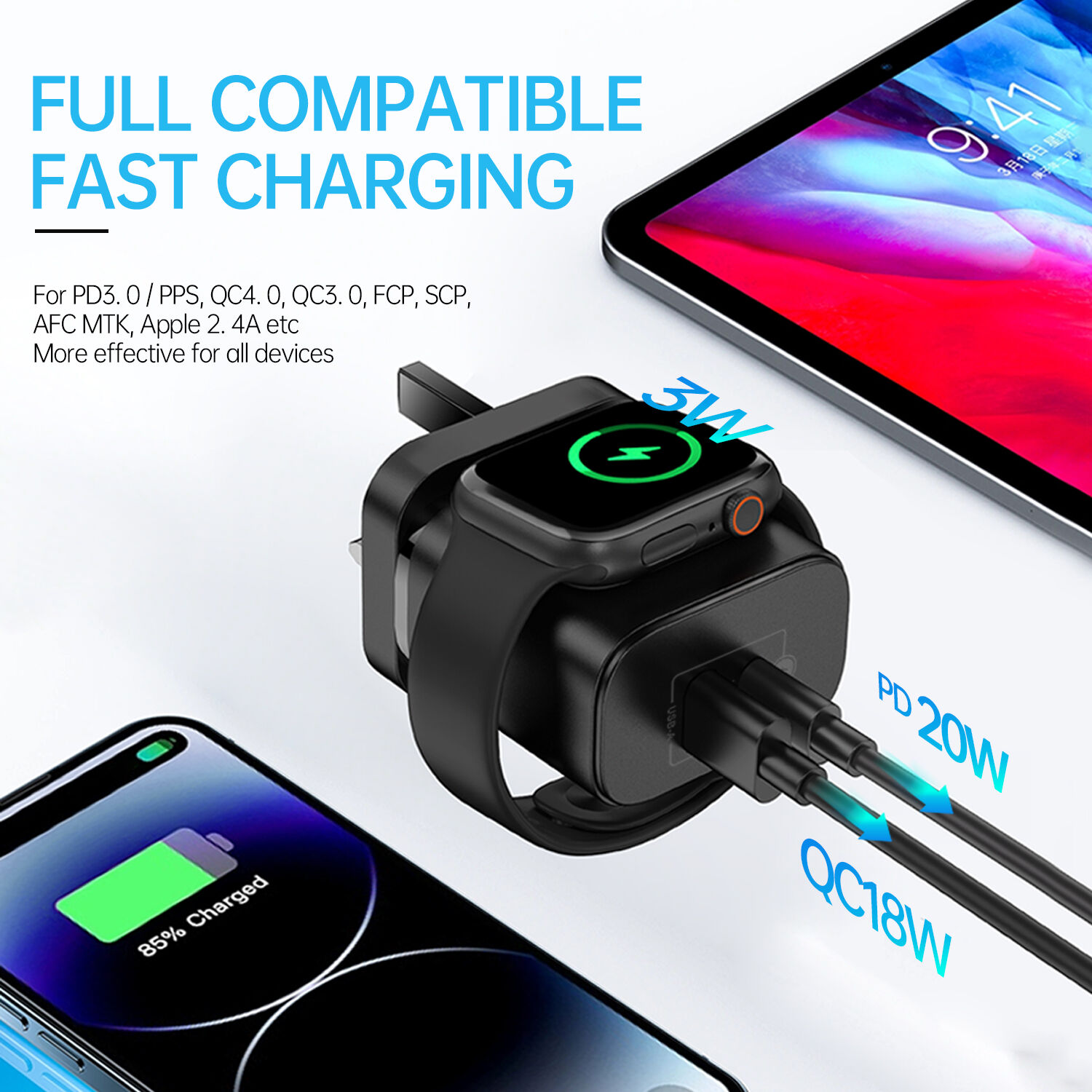 Wholesale High End 23w 3 In 1 Wireless Chargerwith Uk Plug For Iwatch ...