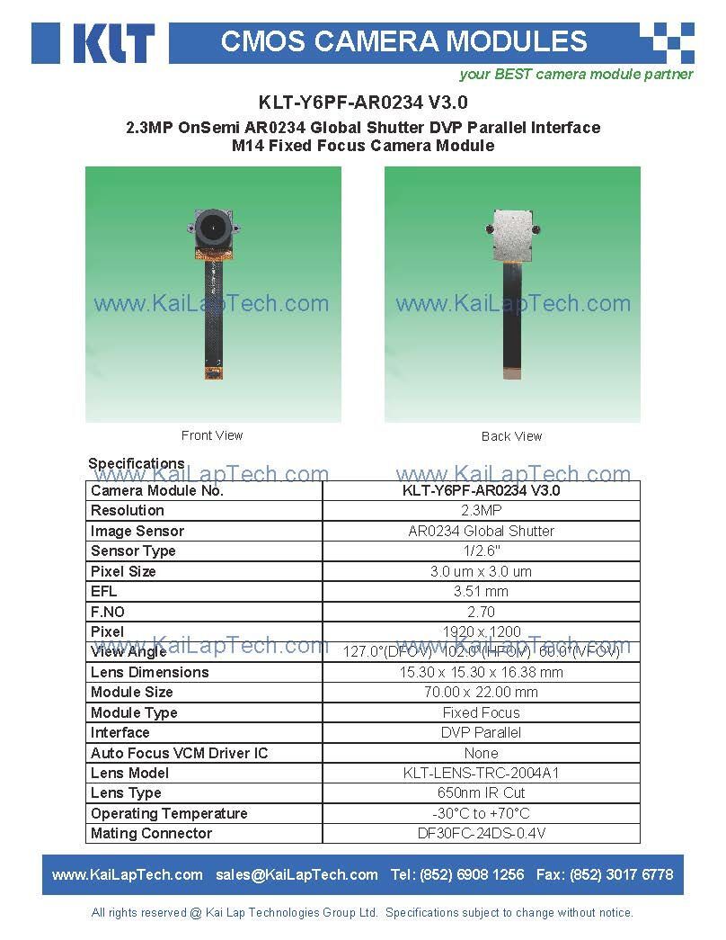 Buy Wholesale Hong Kong SAR Klt-y6pf-ar0234 V3.0 2.3mp Ar0234 Global ...