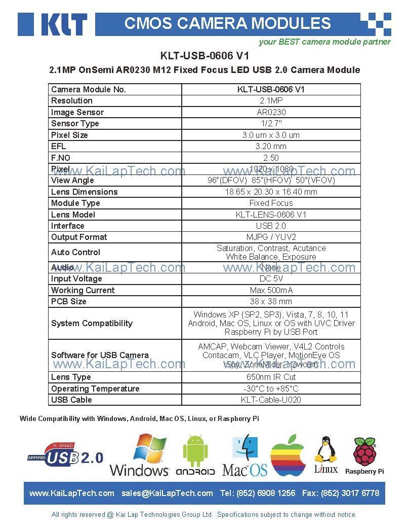 Klt-usb-0606 V1 2.1mp 0606 Ar0230 M14 Fixed Focus Led Usb 2.0 Camera ...