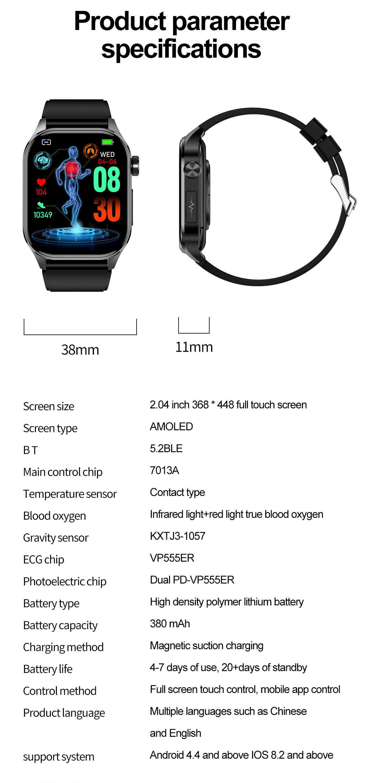 Smart Watch Non Invasive Blood Sugar Reloj Inteligentes Fitness Tracker ...