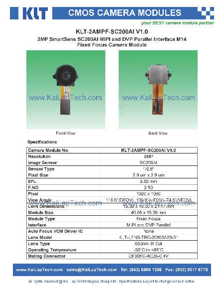 Buy Hong Kong SAR Wholesale Klt-2ampf-sc200ai V1.0 2mp Smartsens ...