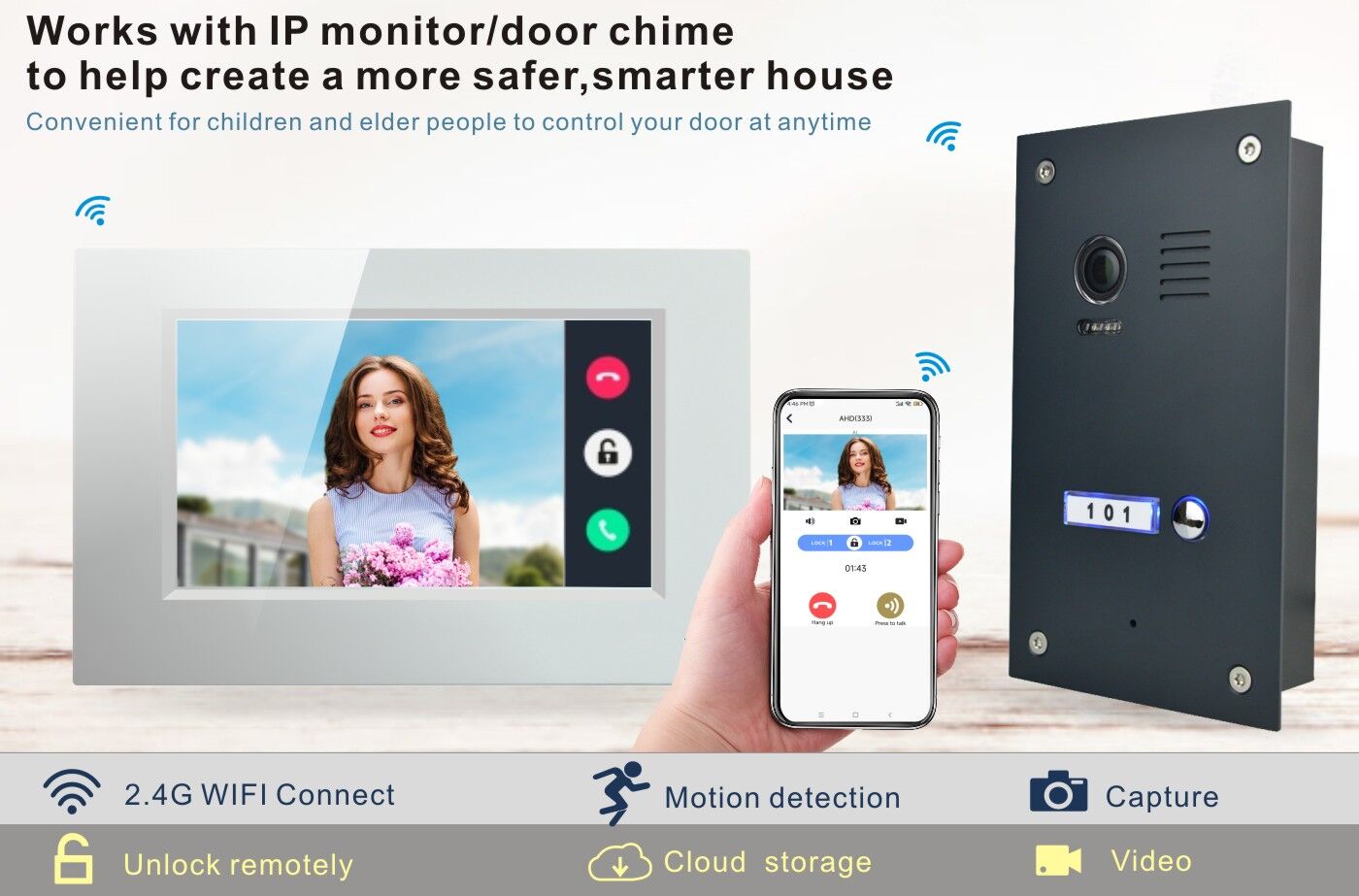 1080p Wifi Doorbell Mobile Phone Control, Durable Flush Mounted Ip ...