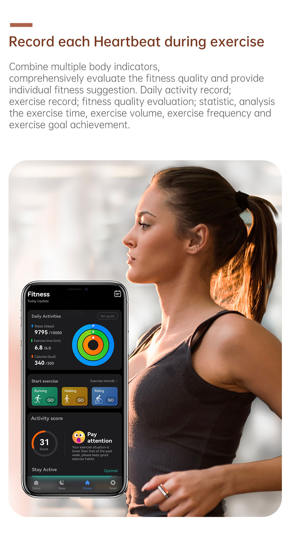 2mm Thickness Blood Oxygen Tracker Smart Ring Sleep Monitoring Metal ...