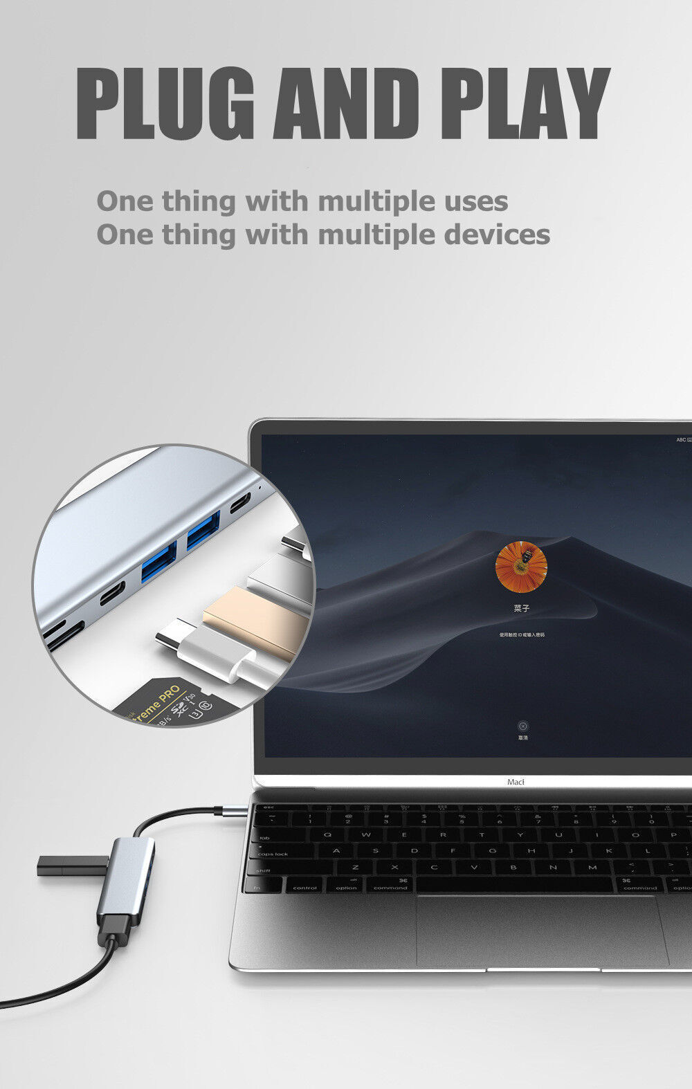 Hot Selling 7 In 1 Hub Type-c Usb2.0 Hub For Apple Computer With Usb3.0 ...