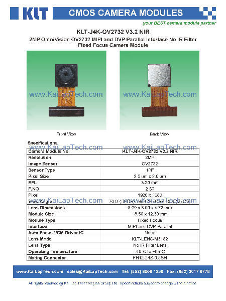 Buy Wholesale Hong Kong SAR Klt-j4k-ov2732 V3.2 Nir 2mp Ov2732 Mipi And ...