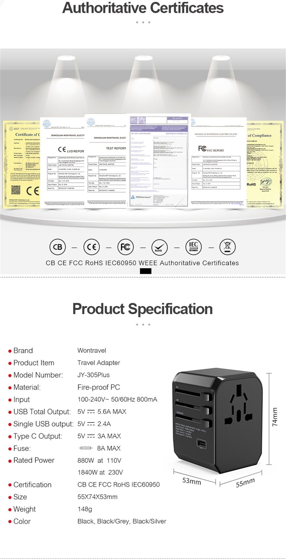 Buy Wholesale China New Universal Travel Adapter 4 Usb + Type-c Port Uk ...