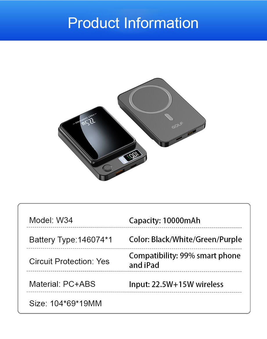 Magnetic Wireless Power Bank 10000mah Lcd Digital Display Fast Charging ...