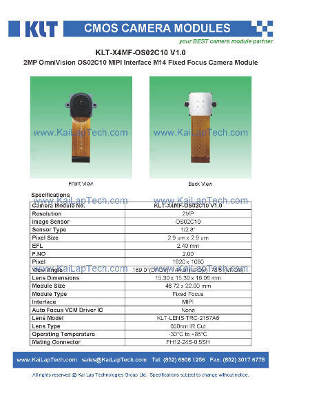 Buy Wholesale Hong Kong SAR Klt-x4mf-os02c10 V1.0 2mp Os02c10 Mipi ...