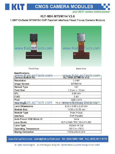 Buy Wholesale Hong Kong SAR Klt-m9k-mt9m114 V3.0 1.3mp Mt9m114 Dvp ...