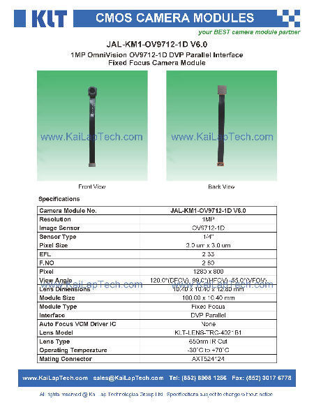 Buy Wholesale Hong Kong SAR Jal-km1-ov9712-1d V6.0 1mp Ov9712-1d Dvp ...