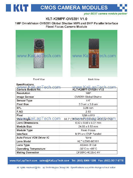Buy Wholesale Hong Kong SAR Klt-k2mpf-ov9281 V1.0 1mp Ov9281 Global ...