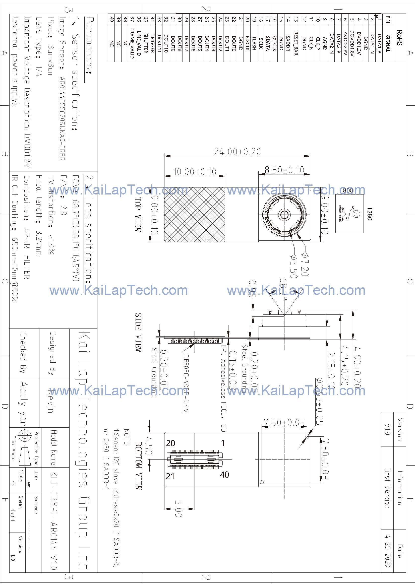 Buy Wholesale Hong Kong SAR Klt-t3mpf-ar0144 V1.0 1mp Ar0144cs ...
