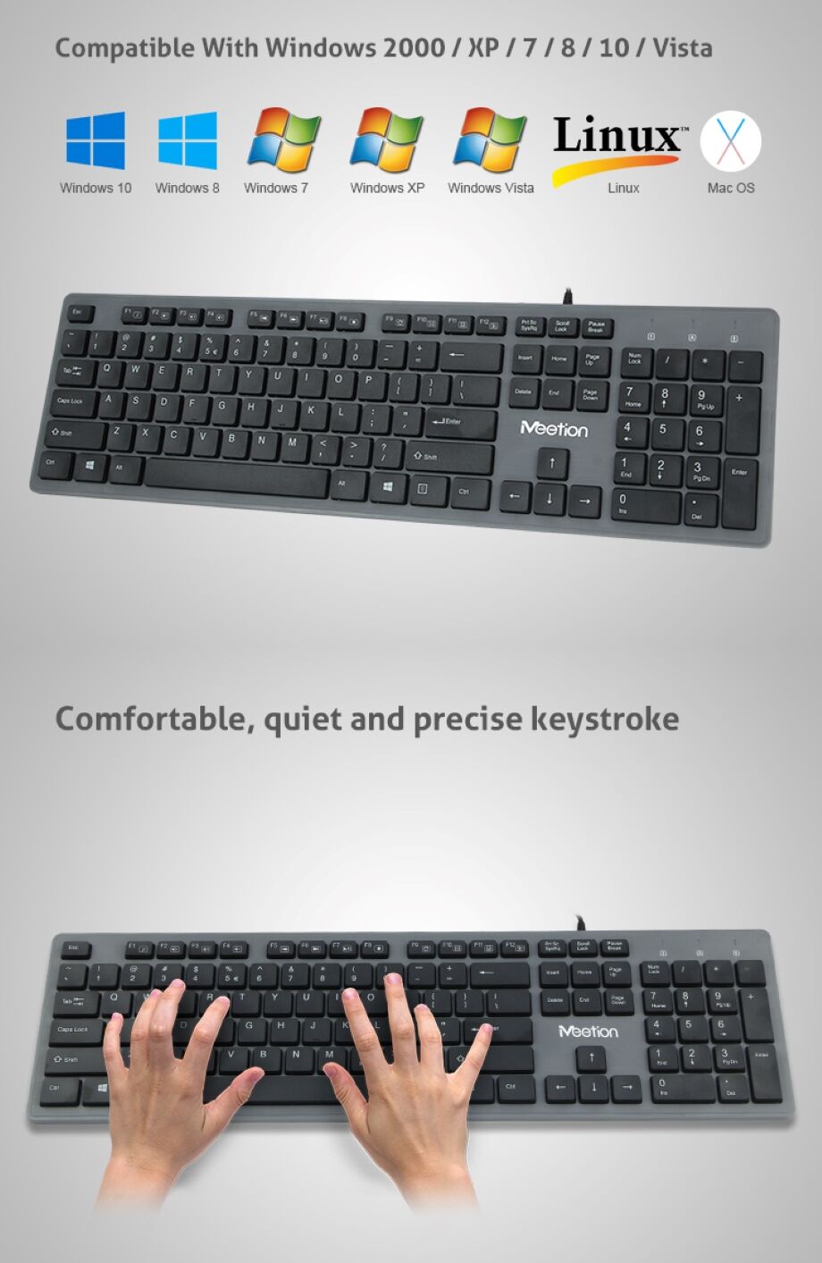 Meetion Mt-k841 Wired Computer Keyboard, Scissors Feet Keycap Keyboard ...