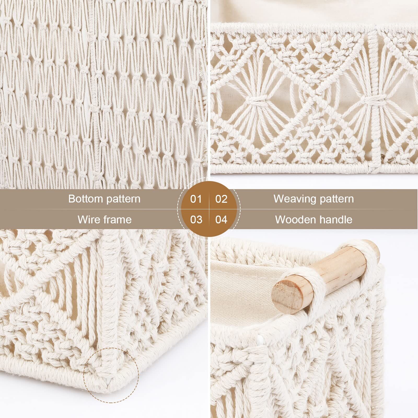 Macrame Storage Baskets Set Handmade Woven Cotton Rope Storage Bins ...