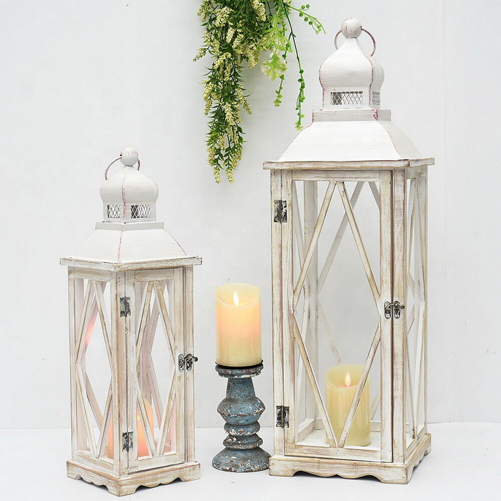 Wood Candle Holders Wash White Floor Candle Lanterns Rustic Outdoor Lantern For Wedding Garden ...