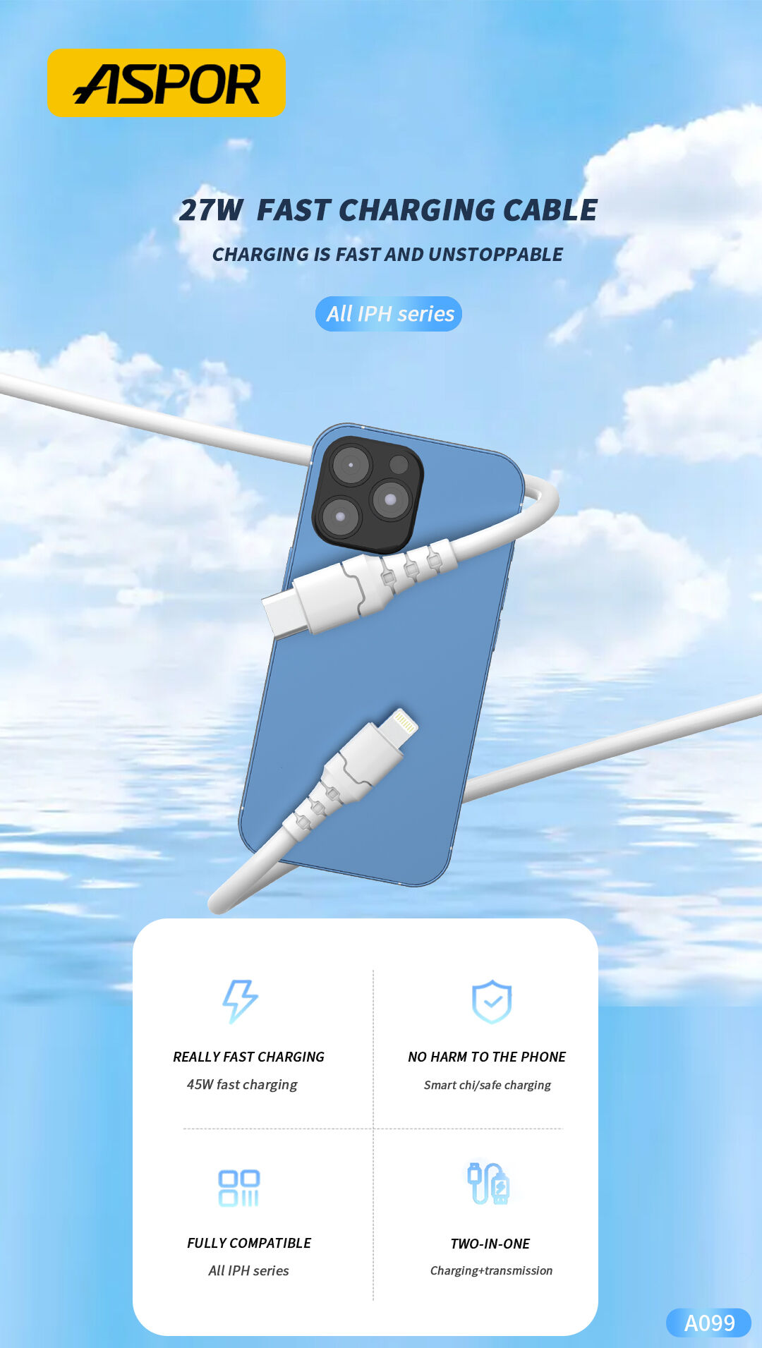 Buy Wholesale China Aspor A099 Top One Super Pd Fast Charging Cable 27w Type C To Lighting High ...