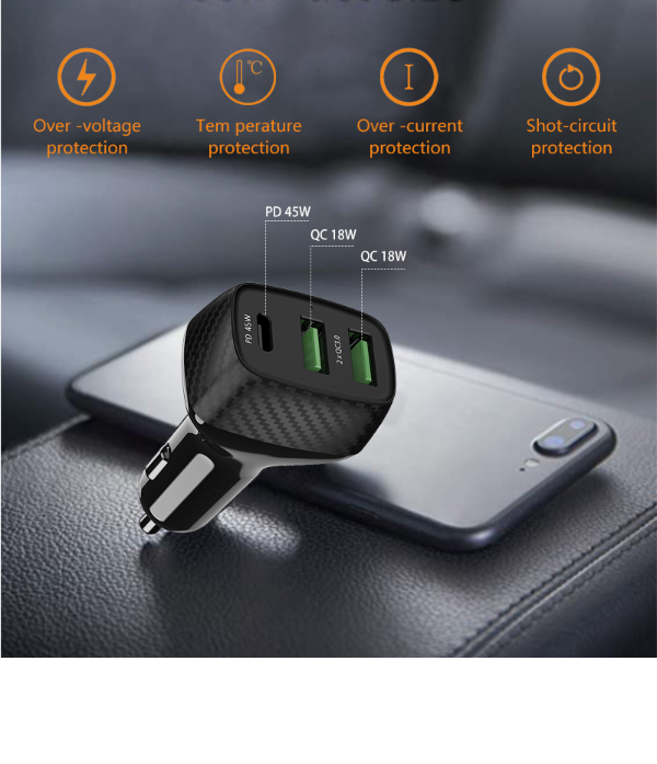 Buy Wholesale China Car Charger 3 Ports Usb Car Charger Pd 45w Qc3.0 ...