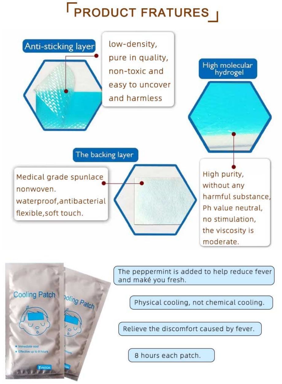 Disposable Fever Reducing Cooling Gel Patch Hydrogel Antipyretic Paste ...