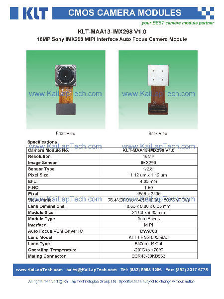 Buy Wholesale Hong Kong SAR Klt-maa13-imx298 V1.0 16mp Imx298 Mipi ...