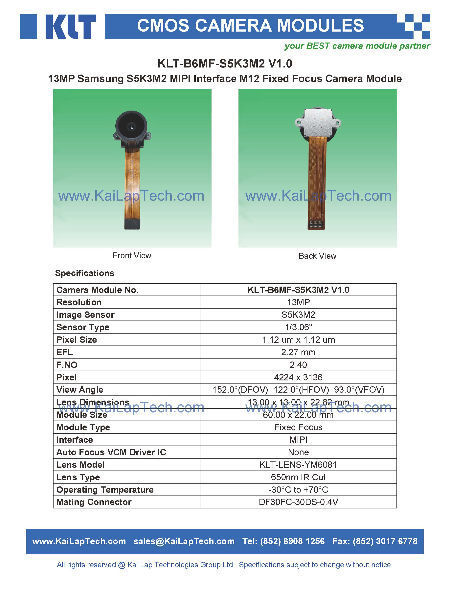 Buy Wholesale Hong Kong SAR Klt-b6mf-s5k3m2 V1.0 13mp S5k3m2 Mipi ...