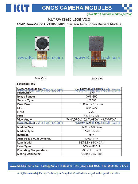 Buy Wholesale Hong Kong SAR Klt-ov13850-l50b V2.2 13mp Ov13850 Mipi ...