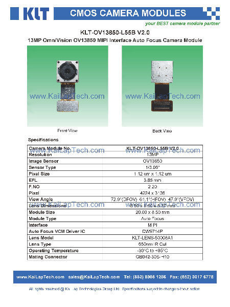 Bulk Buy Hong Kong SAR Wholesale Klt-ov13850-l55b V2.0 13mp Ov13850 ...