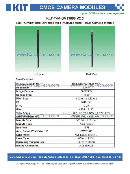 Buy Wholesale Hong Kong SAR Klt-t4k-ov13850 V2.0 13mp Ov13850 Mipi ...