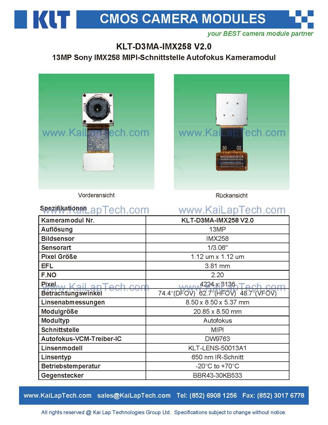 Buy Wholesale Hong Kong SAR Klt-d3ma-imx258 V2.0 13mp Imx258 Mipi-schnittstelle Autofokus ...