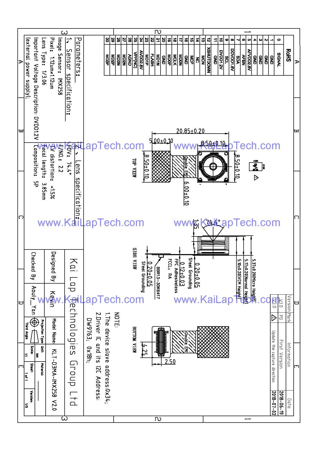 Buy Wholesale Hong Kong SAR Klt-d3ma-imx258 V2.0 13mp Imx258 Mipi ...