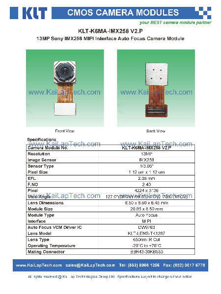 Buy Wholesale Hong Kong SAR Klt-k6ma-imx258 V2.p 13mp Imx258 Mipi ...