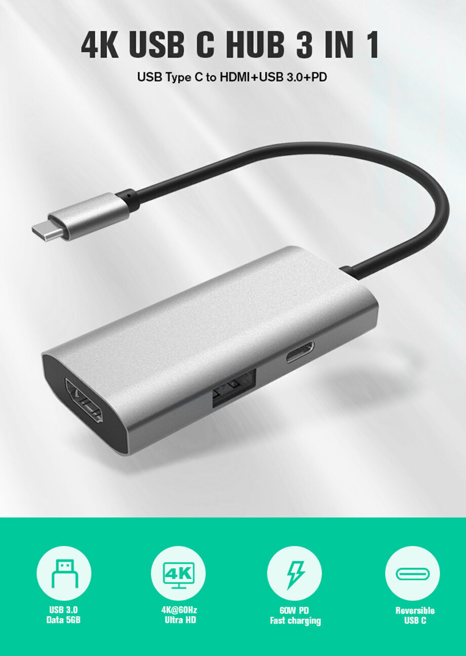 Custom Aluminum Alloy Shell Usb Hubs 3 In 1 Type C Hub Multi Ports Usb ...