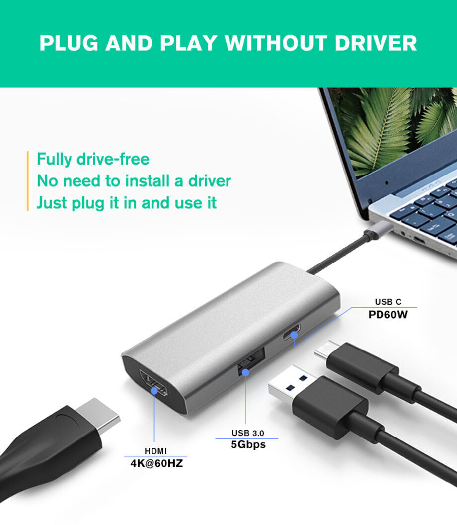 Custom Aluminum Alloy Shell Usb Hubs 3 In 1 Type C Hub Multi Ports Usb ...