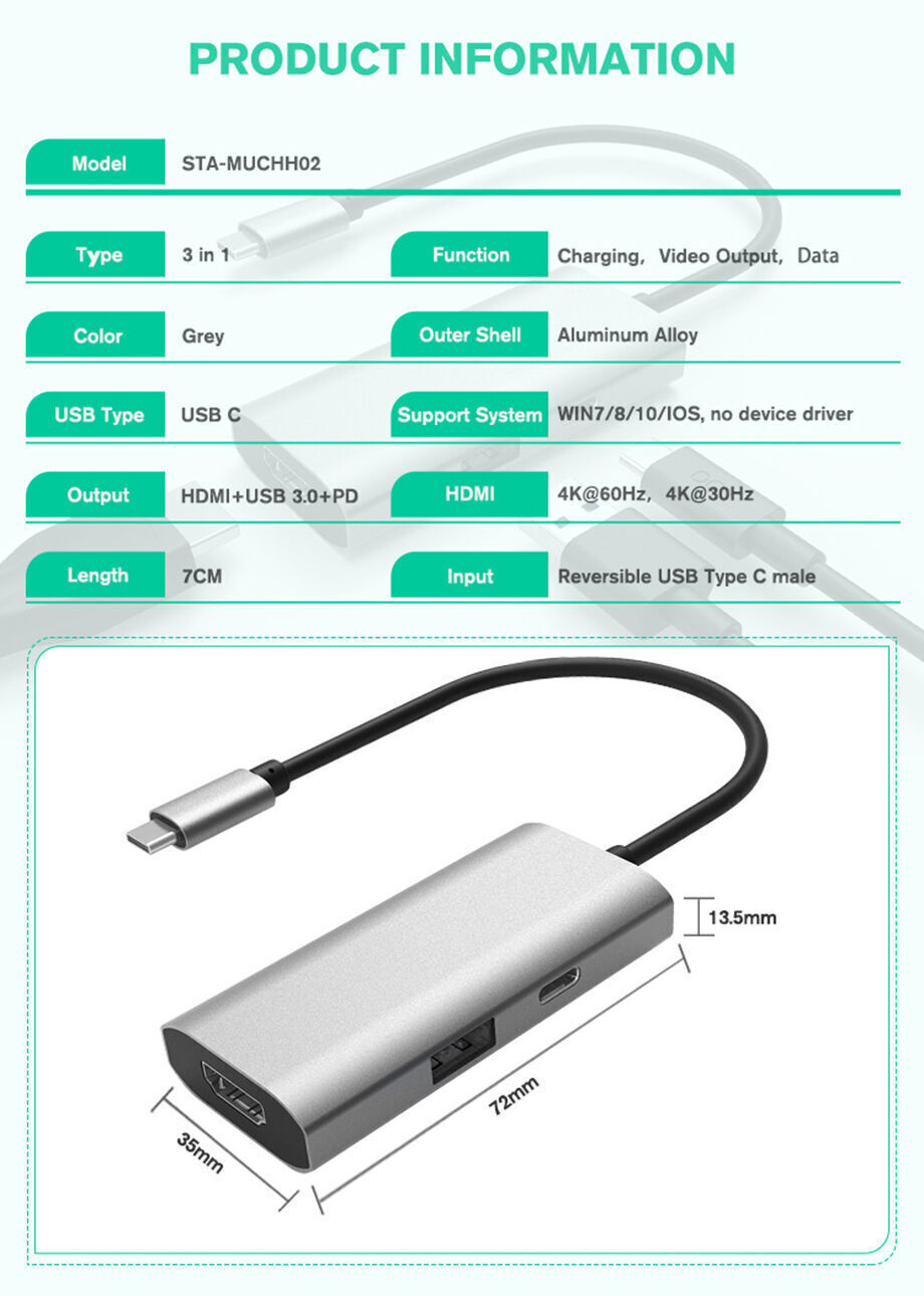 Custom Aluminum Alloy Shell Usb Hubs 3 In 1 Type C Hub Multi Ports Usb ...