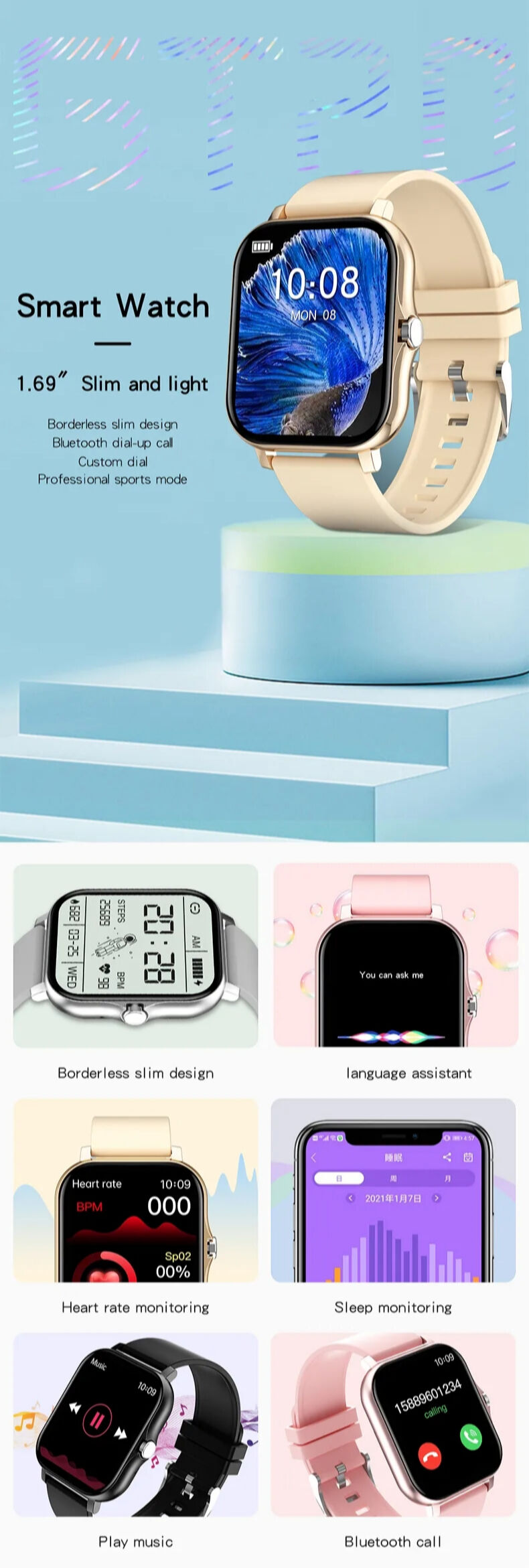 Buy Wholesale China Gt20 1.69 Inch Hd Screen Watches Bt Call Smart ...