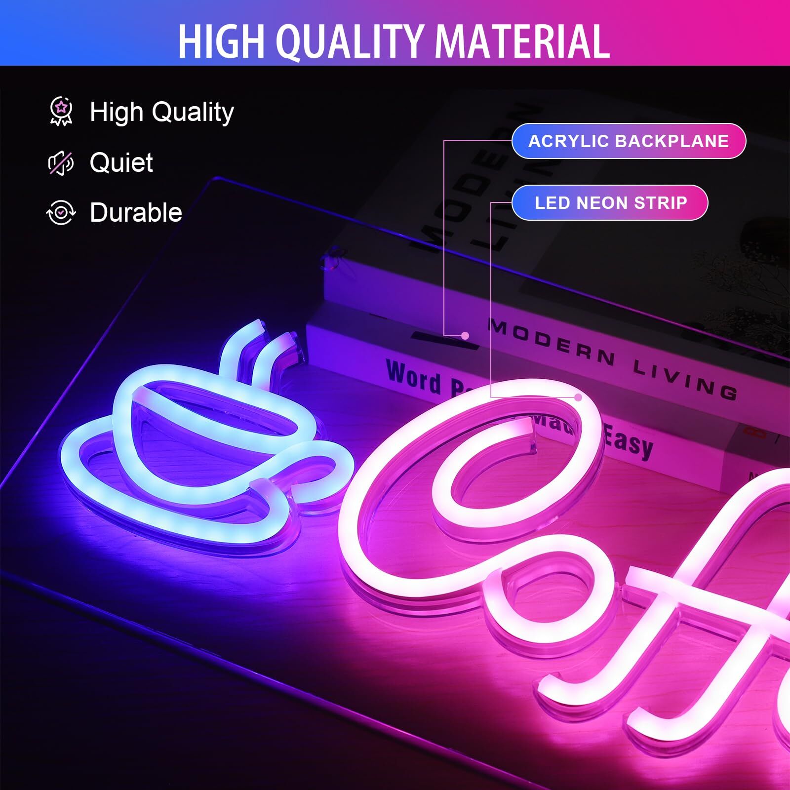 Coffee Neon Sign, Bright Led Coffee Sign With Metal Chain, Usb Powered ...