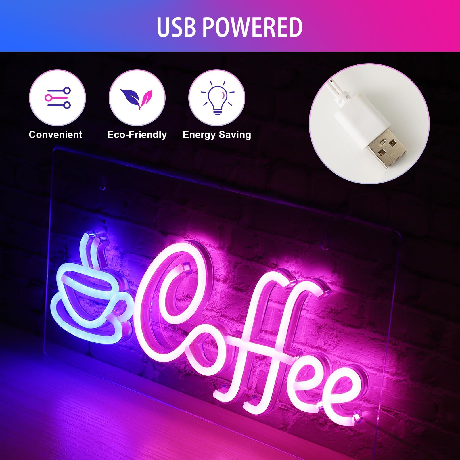 Coffee Neon Sign, Bright Led Coffee Sign With Metal Chain, Usb Powered ...