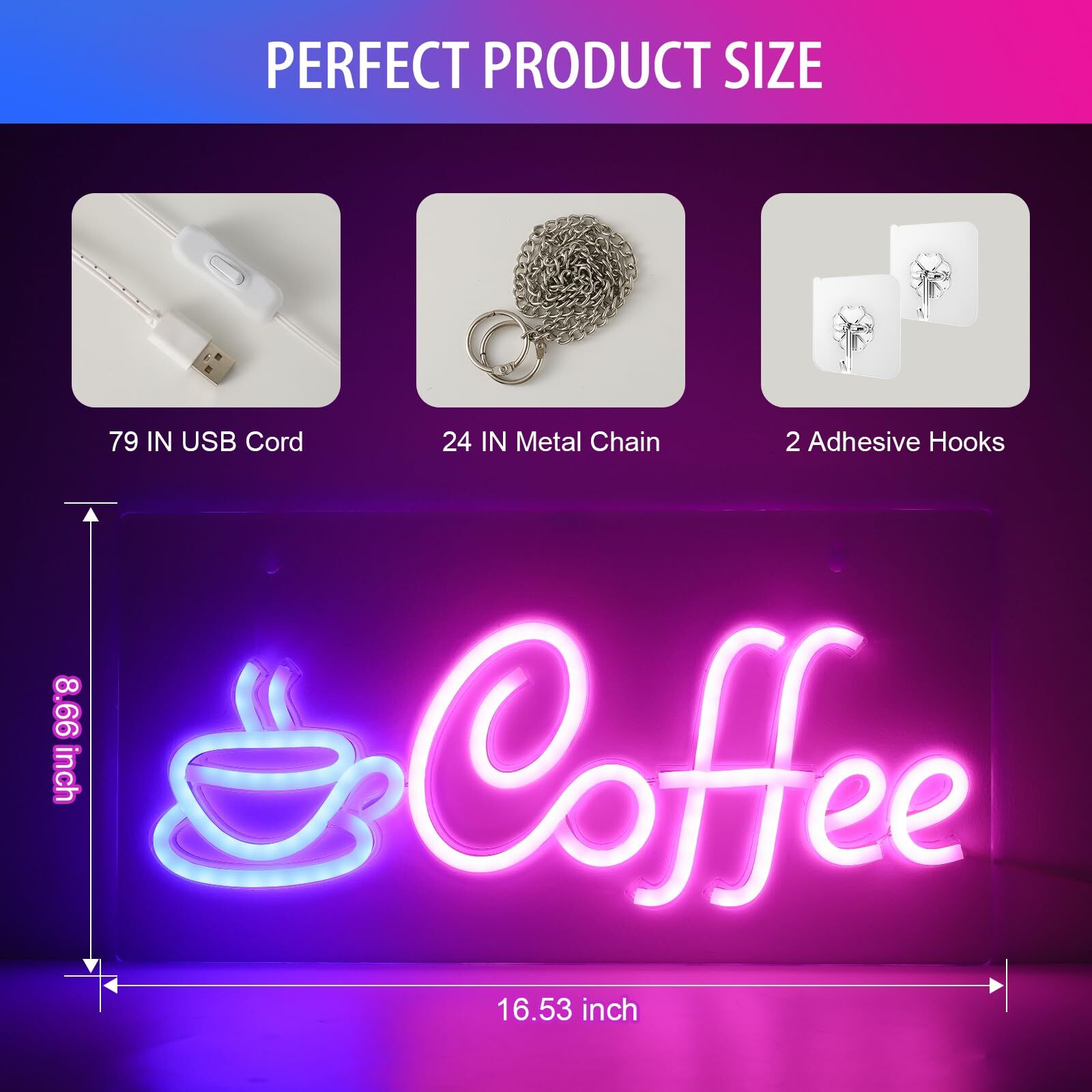 Coffee Neon Sign, Bright Led Coffee Sign With Metal Chain, Usb Powered ...
