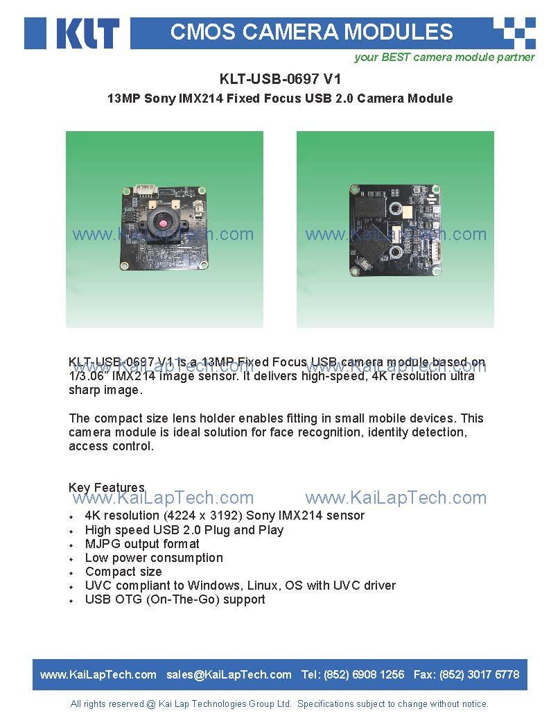 Klt-usb-0697 V1 13mp 0697 Imx214 Fixed Focus Usb 2.0 Camera Module ...