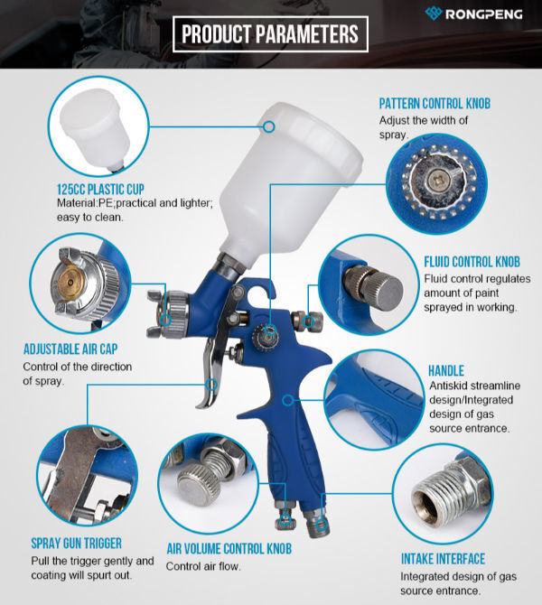 Touch Up Spray Gun Rongpeng 2007 Gravity Feed 0.8mm Pneumatic Air Paint ...