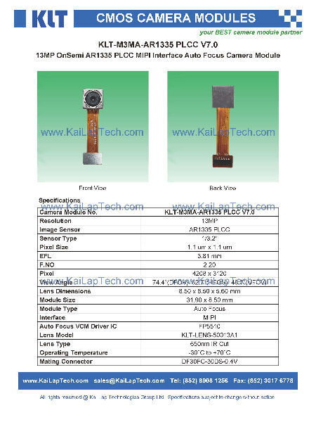 Klt-m3ma-ar1335 Plcc V7.0 13mp Ar1335 Plcc Mipi Interface Auto Focus ...