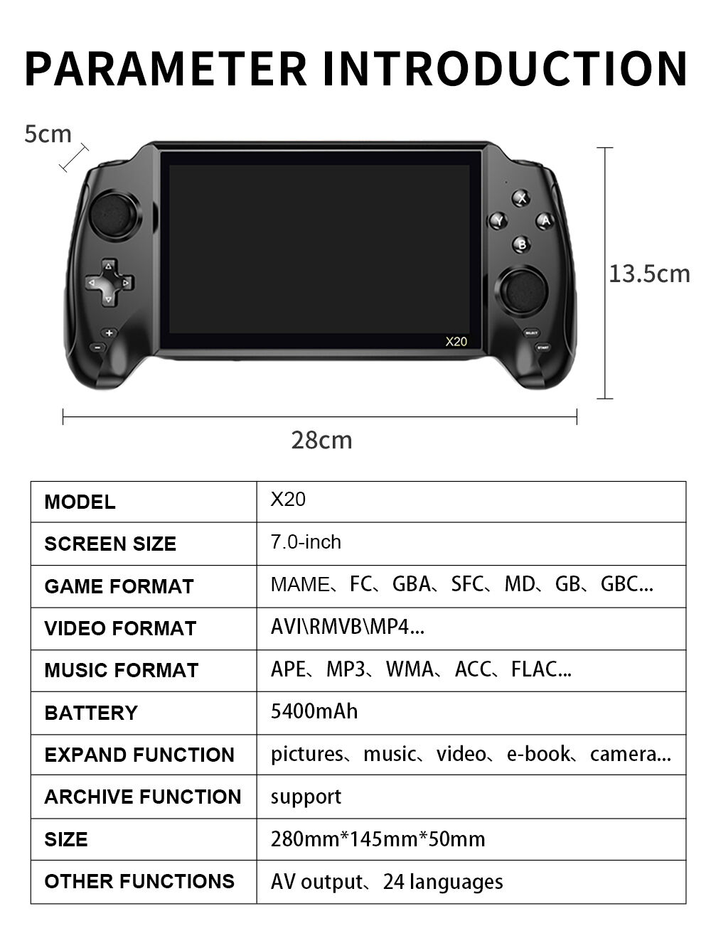 A X20 Portable Retro Handheld Game Console 7-inch Hd Screen Bulit-in ...