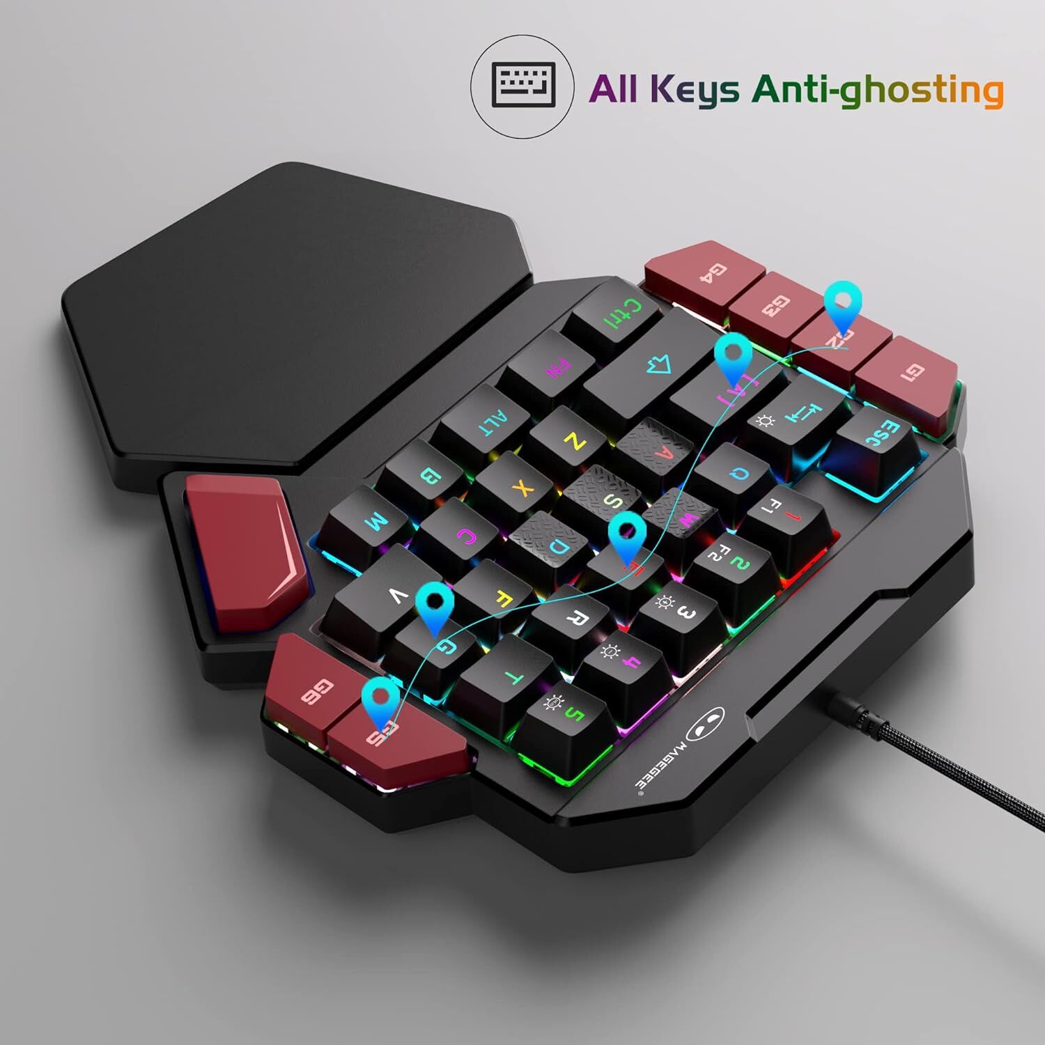 Magegee Mk-axe One Handed Professional Gaming Keyboard, Rgb Backlit 35 ...
