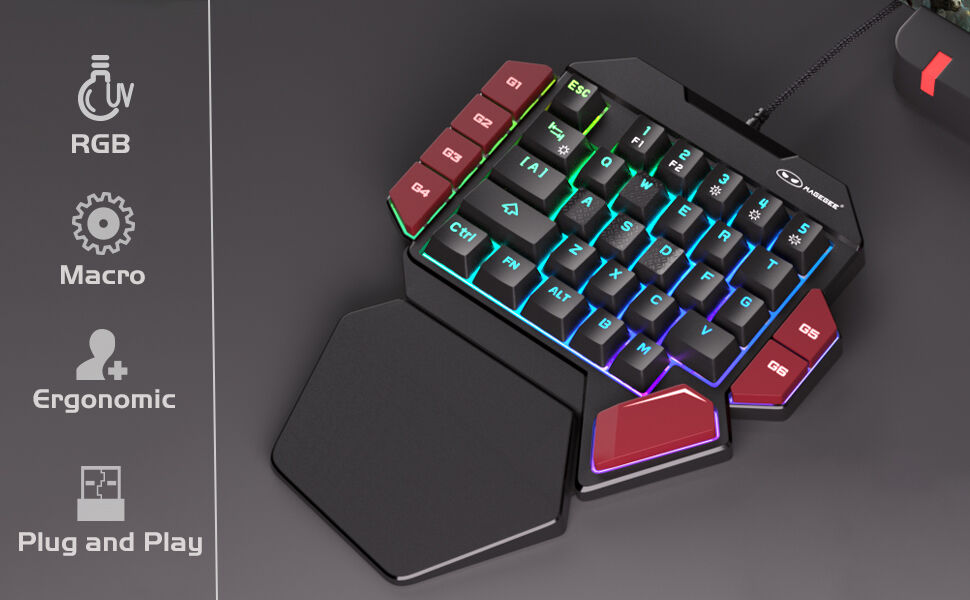 Magegee Mk-axe One Handed Professional Gaming Keyboard, Rgb Backlit 35 ...