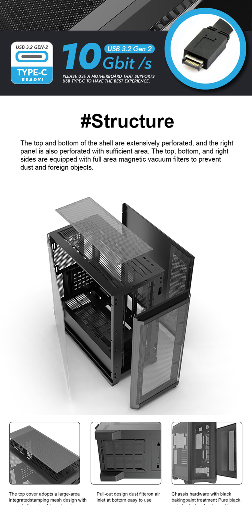 2024 New Design Atx Pc Case Usb 3.0 Tempered Glass 0.7mm Spcc Hardware ...