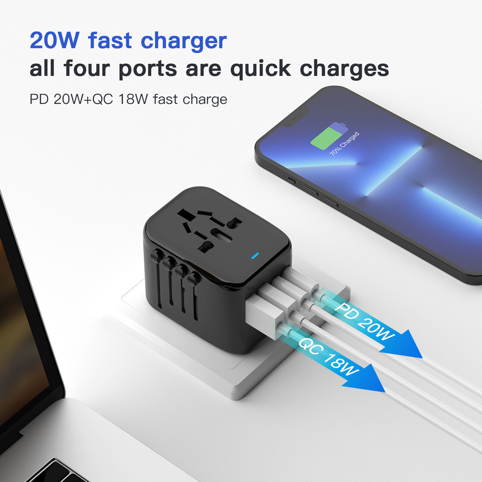 2 Usb 2 Pd 20w Fast Charging Usb Wall Charger Uk Us Eu Au Plug Univer ...