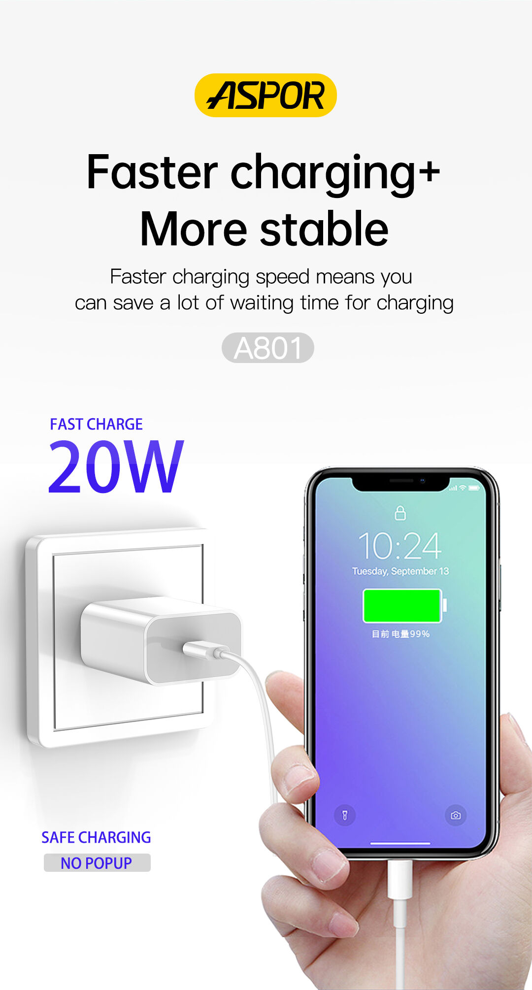 Buy Wholesale China Aspor A801 Oem Odm Phone Charger Pd 20w Usb C Fast Charging Usb Wall Charger ...