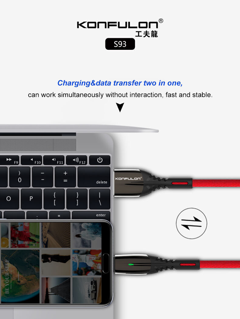 Konfulon S-93 1000mm Black/red 2.4a Zinc Alloy + Led Light Cables Usb ...